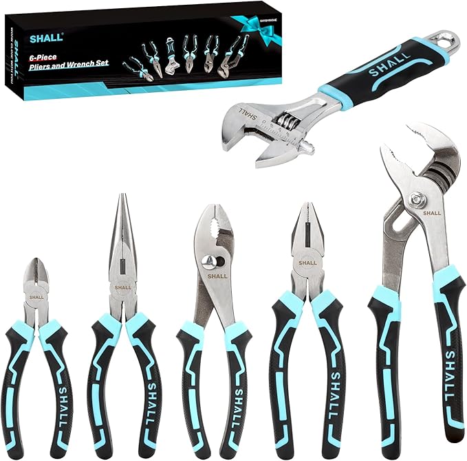 SHALL 6-Piece Pliers Set, Pliers Tool Set, 6" Diagonal Cutting, 8" Long ...