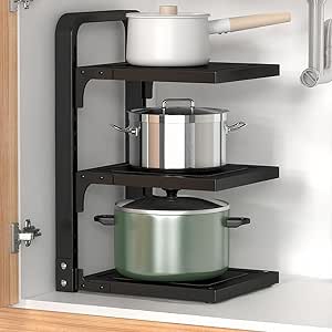 Amazon.co.jp: JIKANNOYA Frying Pan Stand, Vertical 3 Tiers, Extendable ...