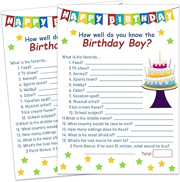 Amazon.com: ALodr 20 How Well Do You Know The Birthday boy Game Cards ...