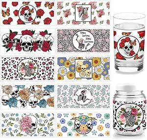 arricraft 10 Pcs 10 Styles UV DTF Cup Wrap Transfer Sticker, Flower ...