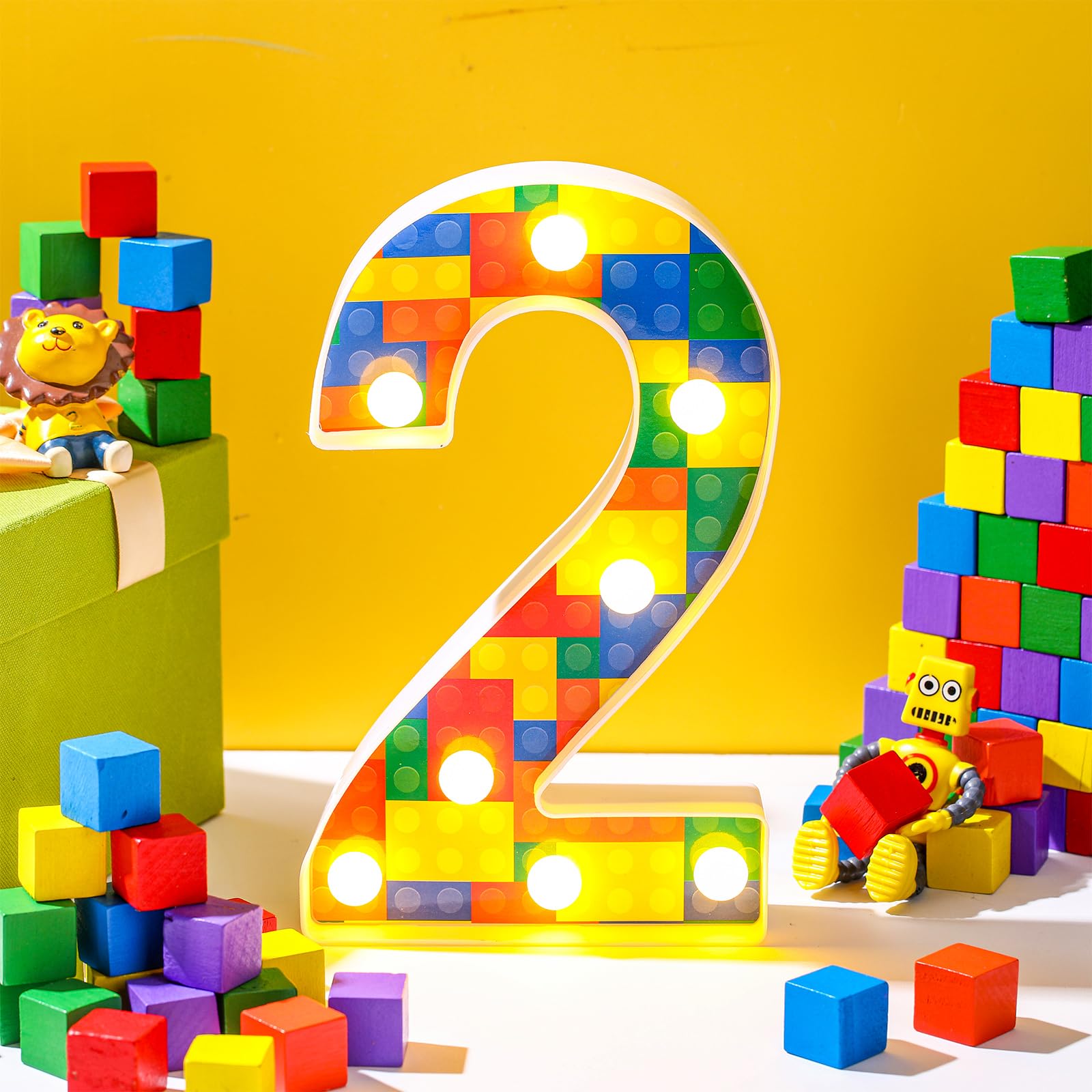 Amazon.com: Baquler Building Block Light Up Number Birthday Decoration ...