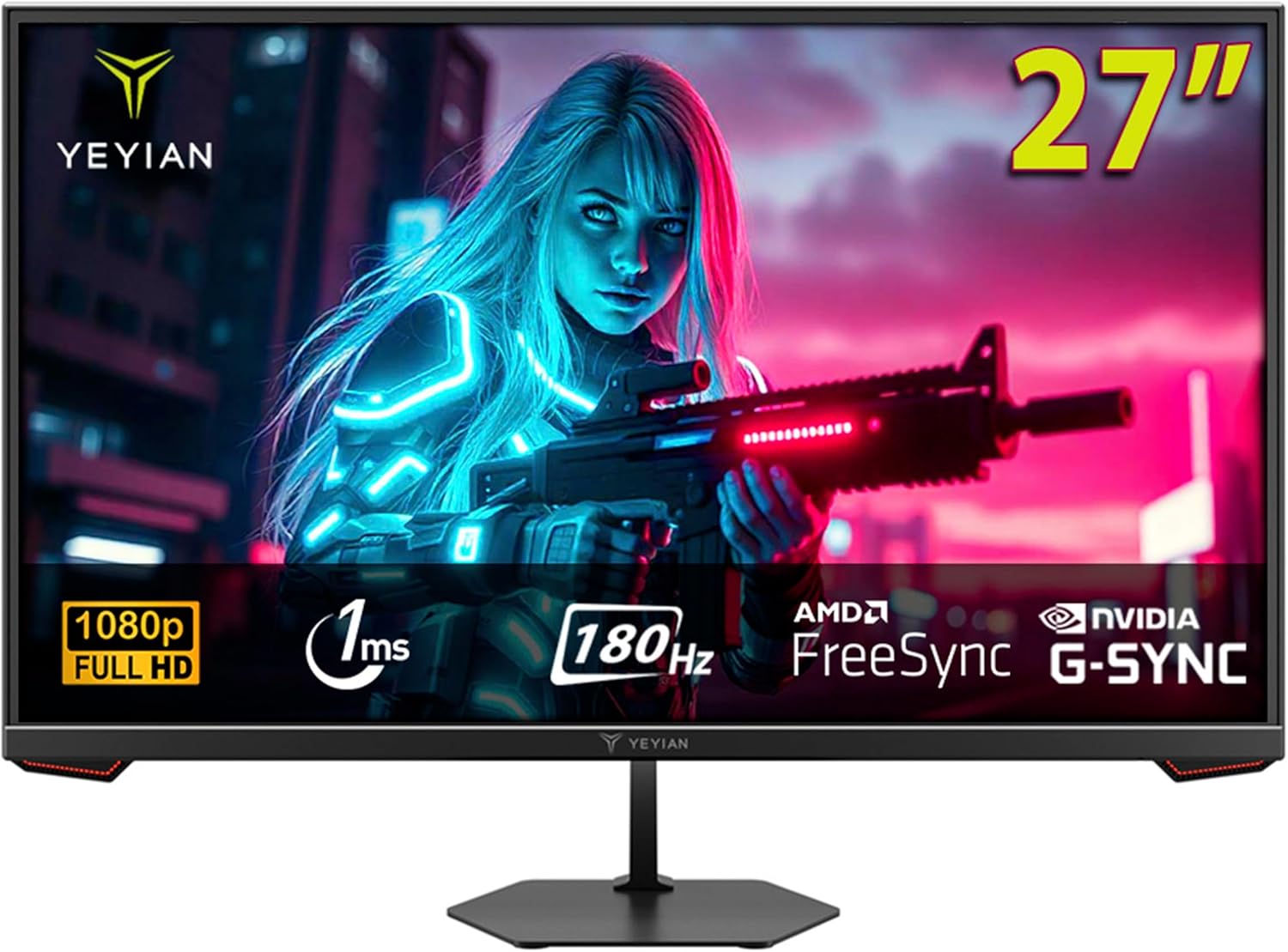 Amazon.com: YEYIAN 27 inch Gaming Monitor 1080P FHD 180Hz 1ms, 16:9 ...