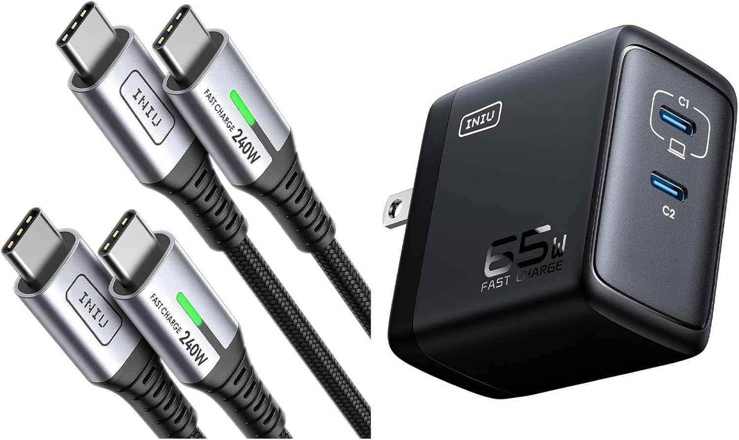 Amazon.com: INIU [240W, 6.6ft 2-Pack USB C to USB C Cable + 2-Port 65W ...