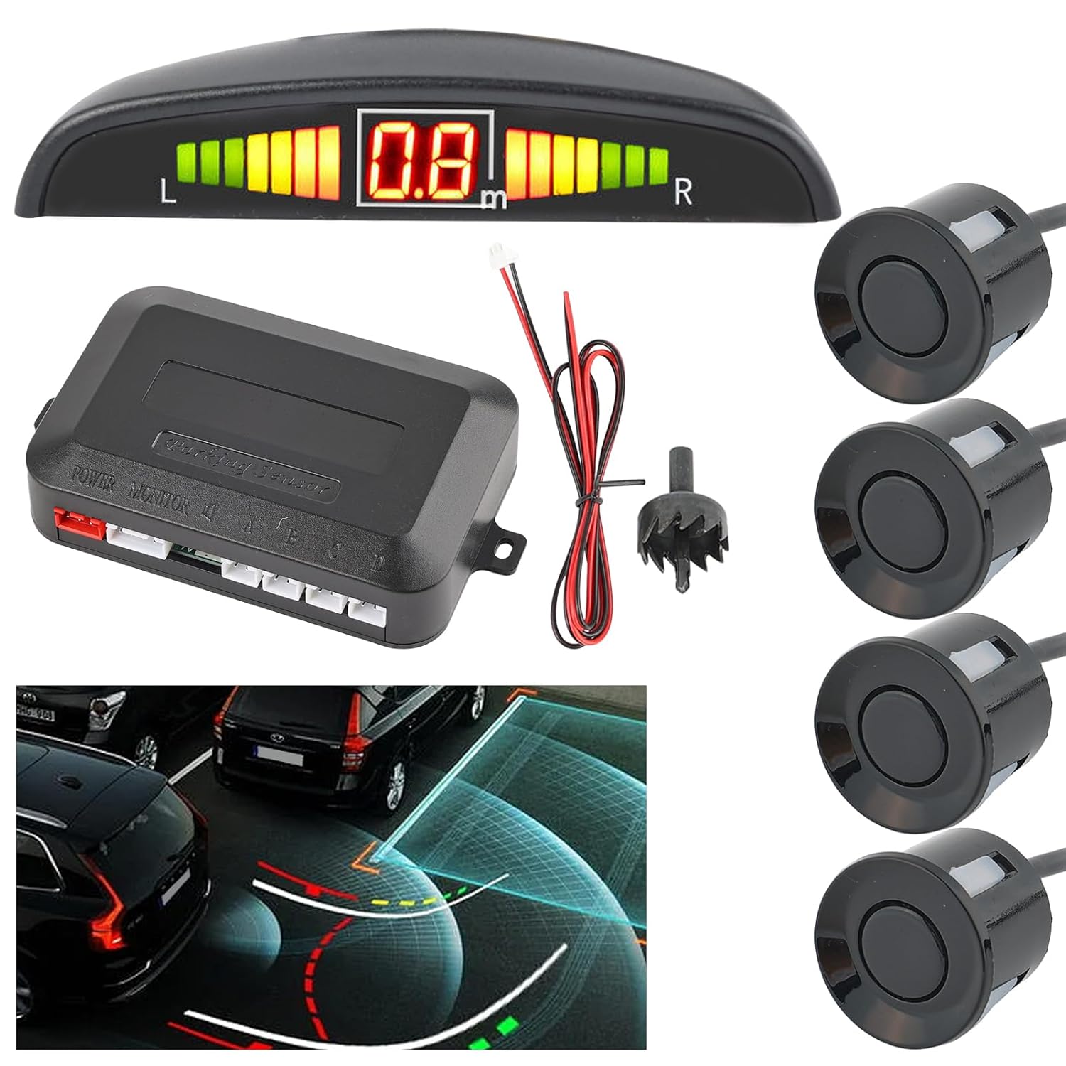 Amazon.com: Reverse Backup Sensors Parking Radar System for Cars, 4 ...