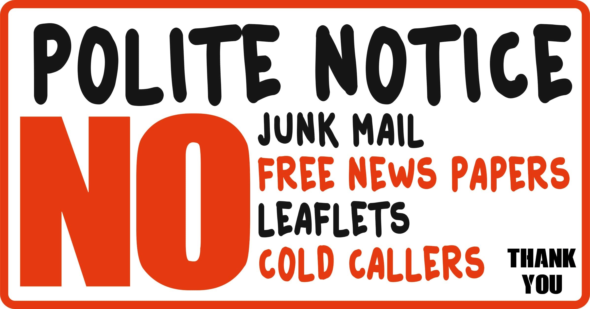 V Safety Polite Notice: No Junk Mail Sign - 150mm x 100mm - Self ...