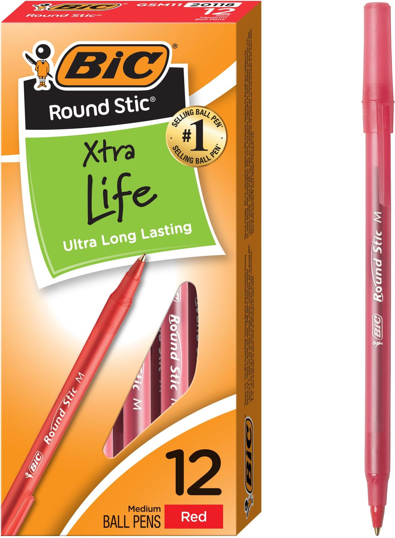 BIC Round Stic Extra Value Red Ballpoint Pens, Medium Point (1.0 mm ...