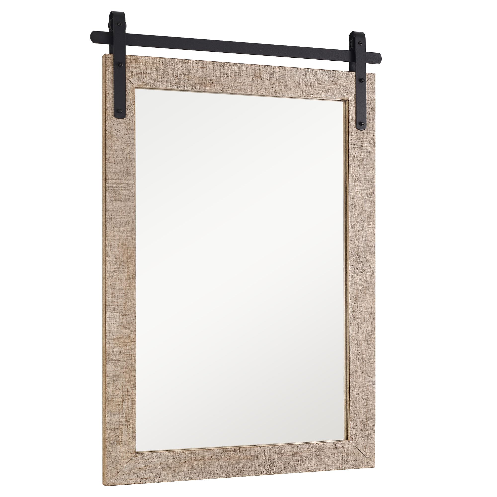 Snapklik.com : Brown Farmhouse Mirror, Solid Wood Frame Barn Door Style ...