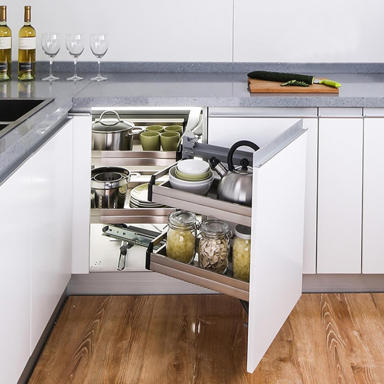 Amazon.com: 2 Tier Blind Corner Cabinet Pull Out Organizer, Rotating ...