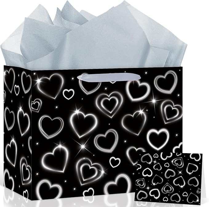 Amazon.com: Y2k Black Glitter Heart Birthday Gift Bag, Early 2000S ...