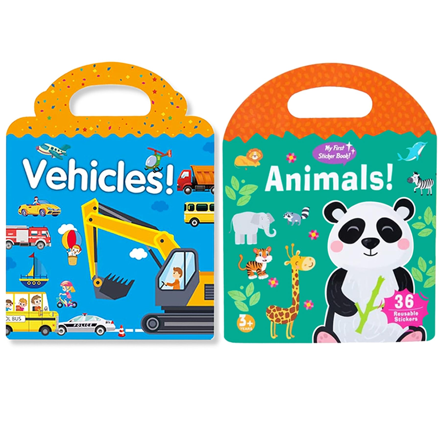 Amazon.com: 2 Sets Vehicle + Animal Reusable Sticker Book for Kids ...