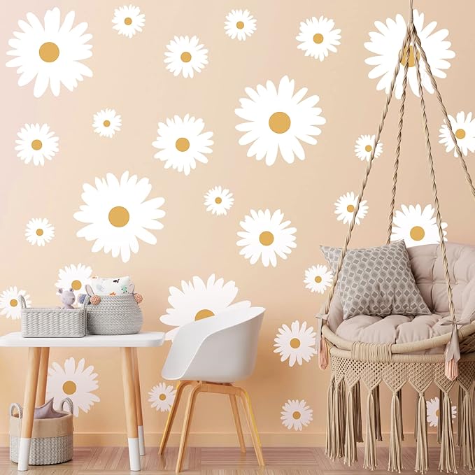 Amazon.com: 12 Sheets Daisy Wall Decals Flower Wall Stickers Large ...