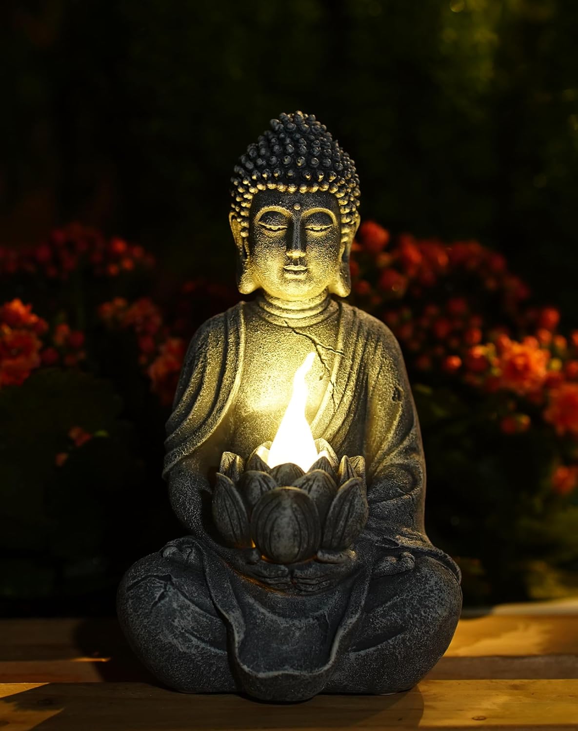Amazon.com: Goodeco Buddha Statue with Solar Lotus - Garden Yoga ...