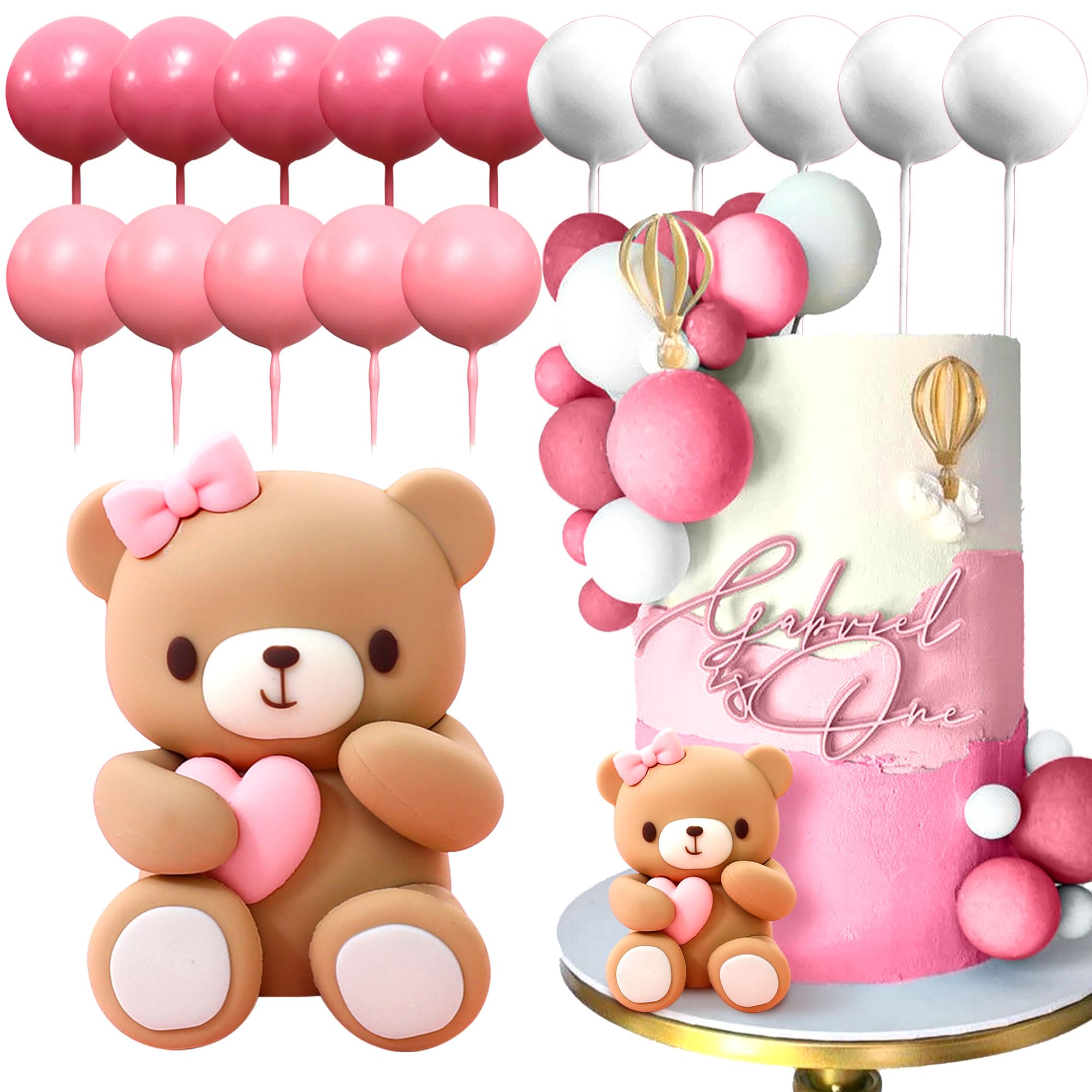 Snapklik.com : Pink Bear Cake Decoration Bear Baby Shower Cake Topper ...