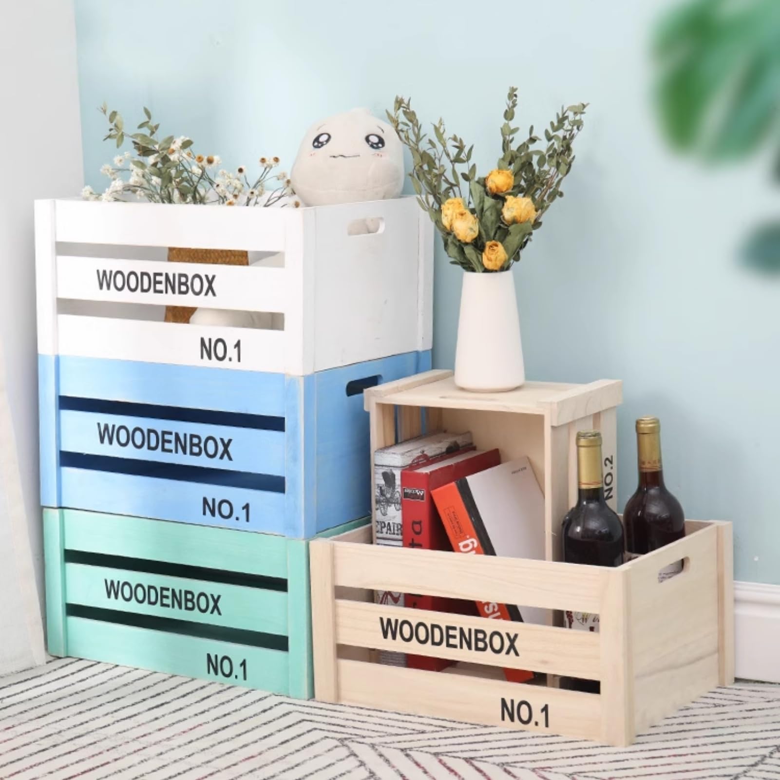 Snapklik.com : Decorative Wood Crates, 3 Pack Nesting Crates Farmhouse ...