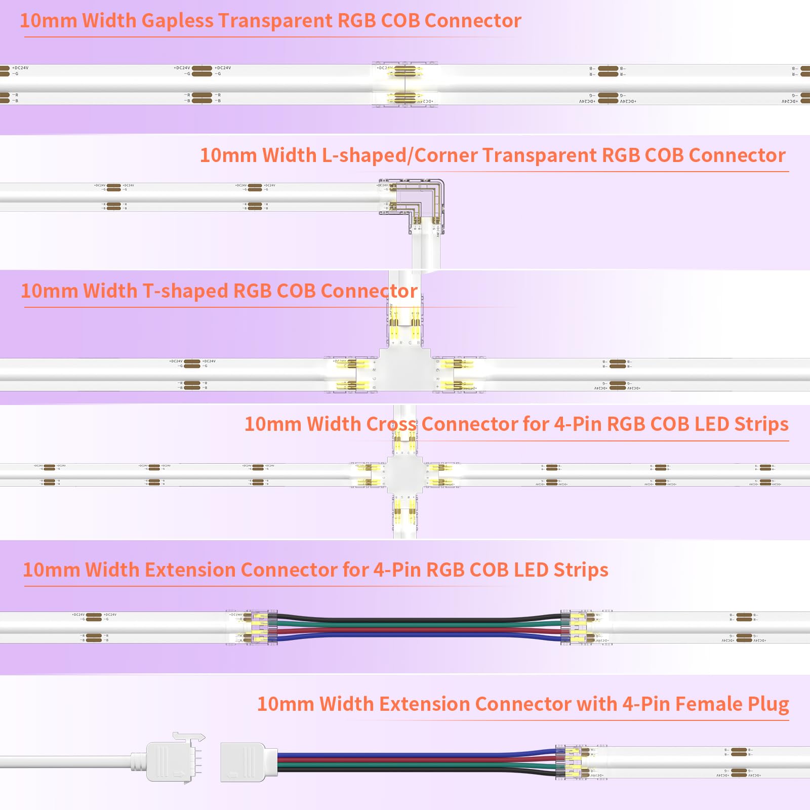 Snapklik.com : MIWISE 10mm RGB COB LED Strip Connectors Kit, L-Shaped ...