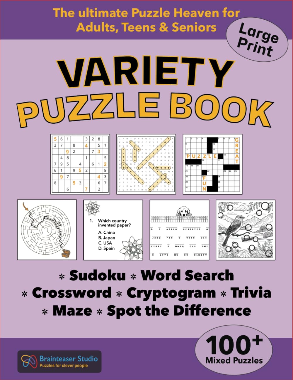 Amazon.com: Variety Puzzle Book with 100+ Mixed Puzzles for Adults ...