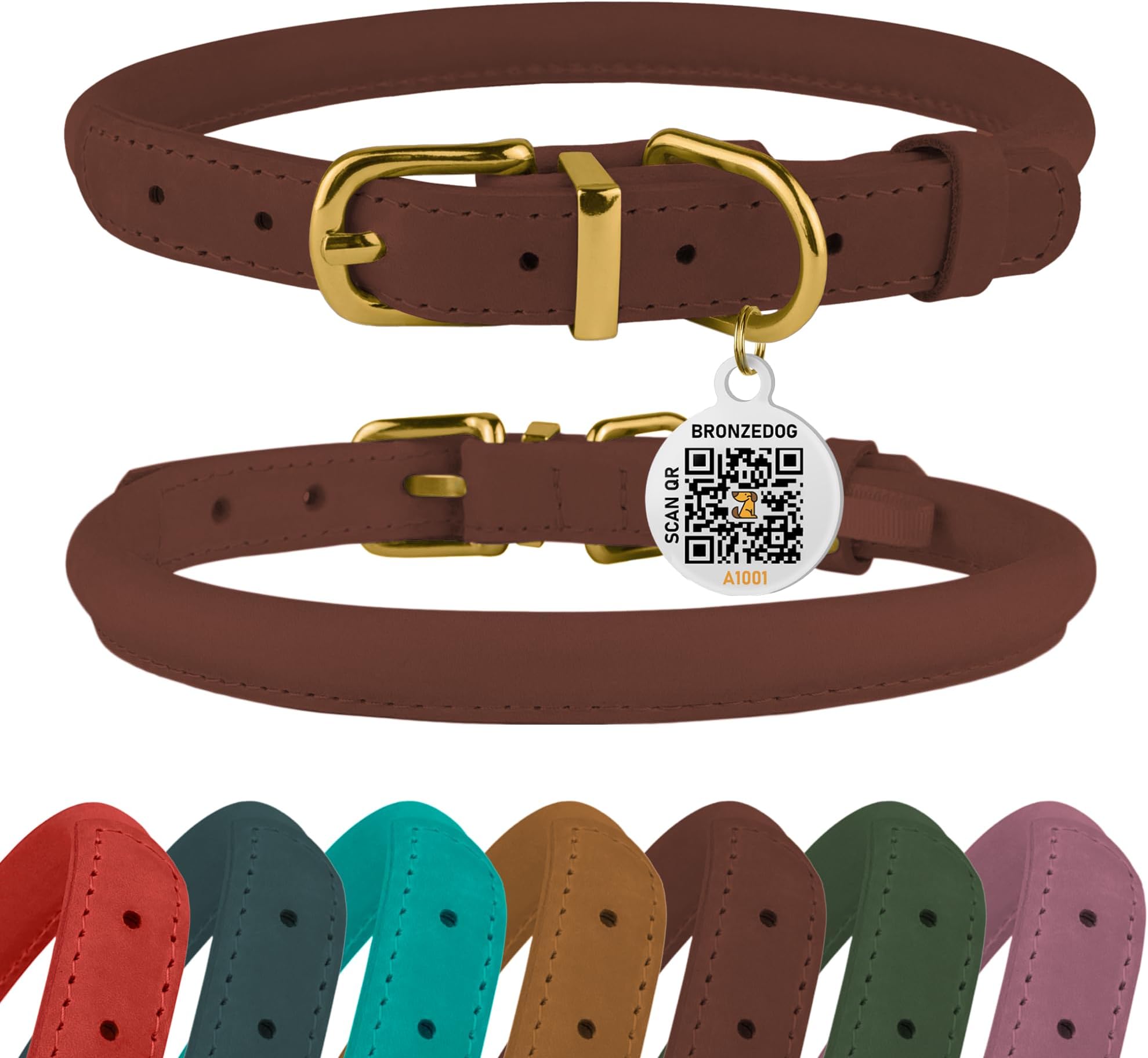 Amazon.com : Rolled Leather Dog Collar Soft Round Collars, ID Tag for ...