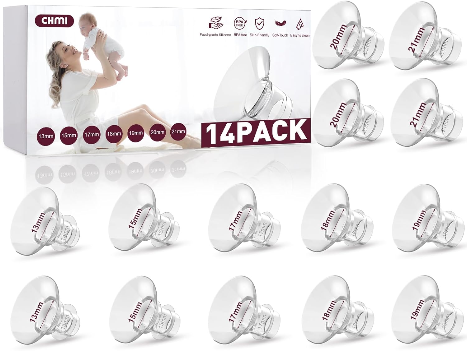 Amazon.co.jp: フランジインサート 13/15/17/18/19/20/21mm 14個 Momcozy S12 Pro/S9 Pro/S12/S9 ウェアラブル搾乳器カップに対応 ...