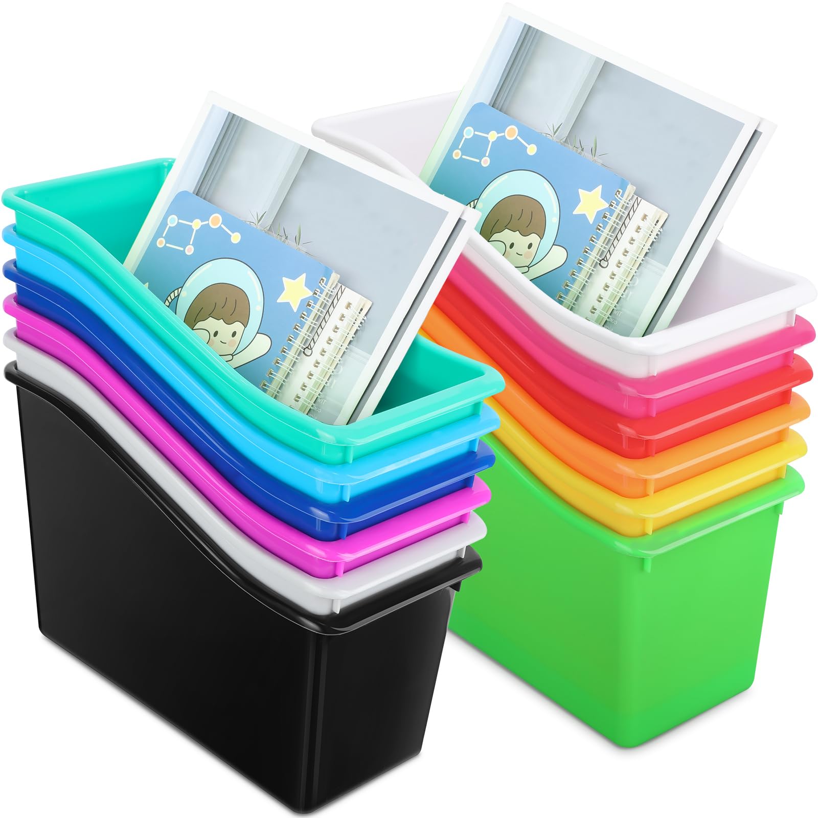 Fuutreo 12 Pieces Book Bins for Classroom Plastic Binder Holder ...