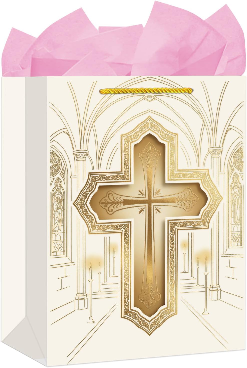 Amazon.com: FaCraft Religious Gift Bag with Tissue Paper - Gold Cross ...