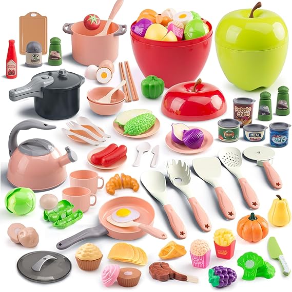 Amazon.com: 100Pcs Kitchen Playset, Kids Pretend Cooking Play Pots ...