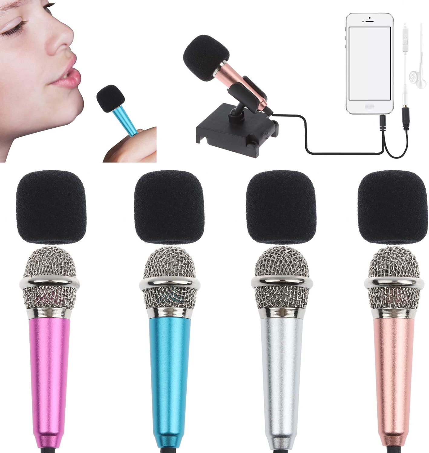 Amazon.com: 4Pcs Mini Karaoke Microphone for Voice Recording, Portable ...