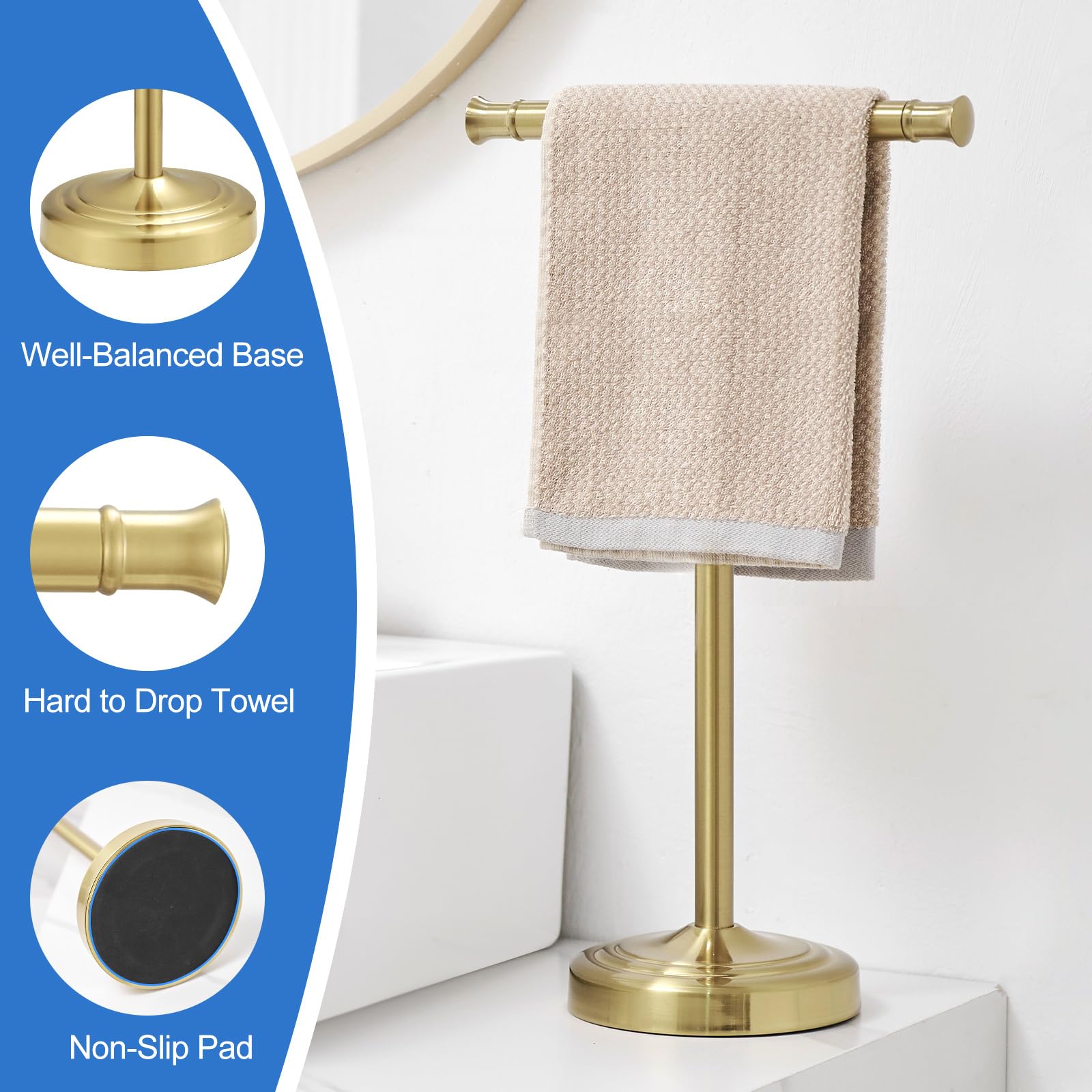 Snapklik.com : 13 Inch Brushed Gold Towel Stand Hand Towel Holder ...