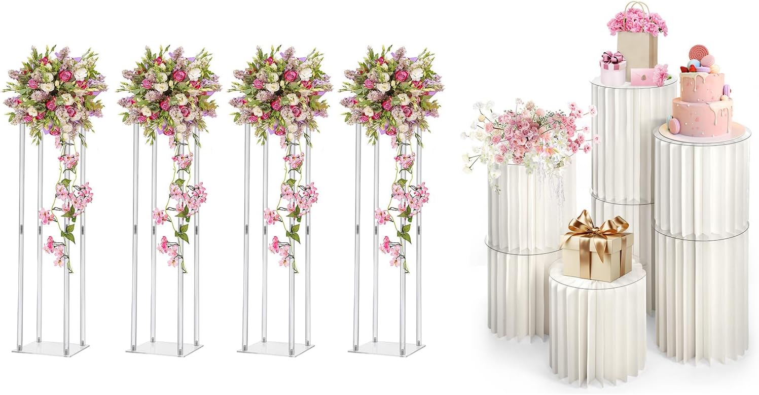 Amazon.com: Dyna-Living 7PCS Foldable Cylinder Pedestal Stands Display ...