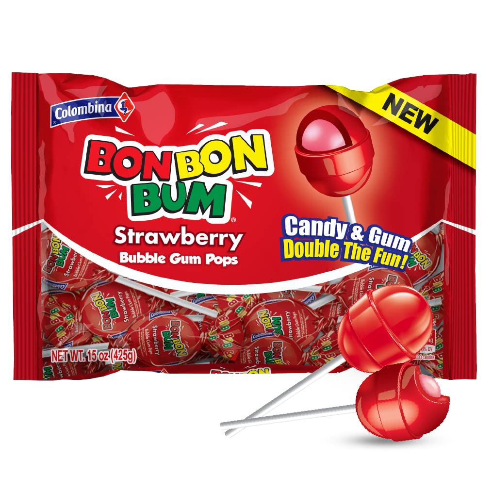 Amazon.com : Colombina Bon Bon Bum Lollipops w/Bubble Gum Center ...