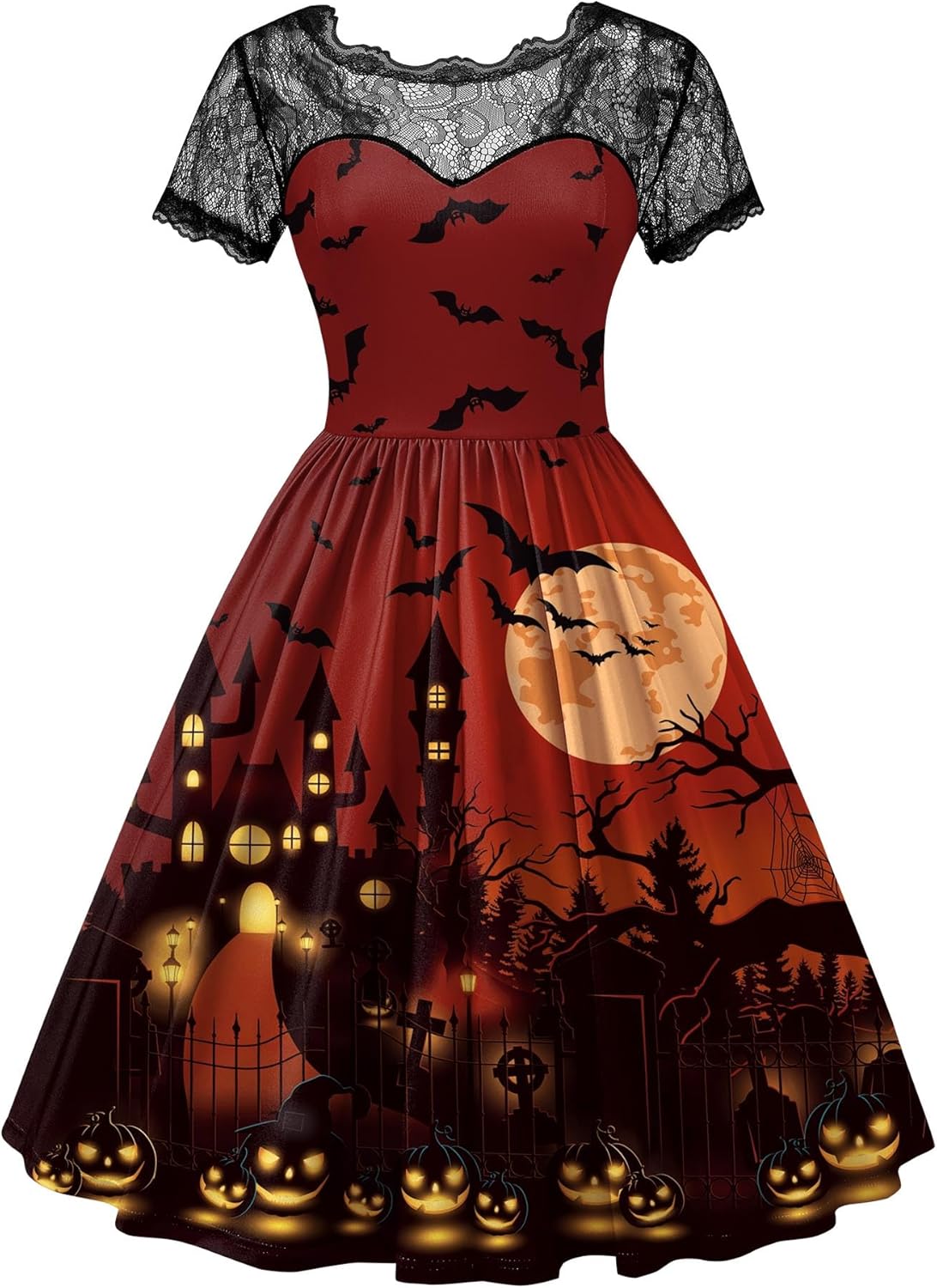 Amazon.com: Womens Halloween Short Sleeve A Line Swing Dresses Vintage ...