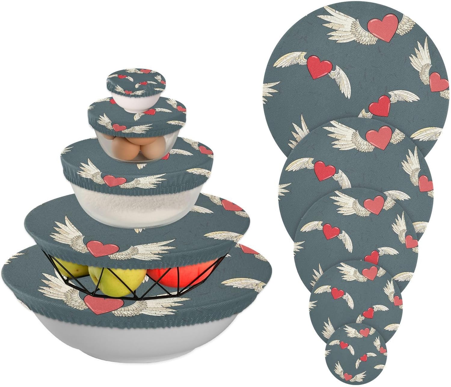 Amazon.com: Bowl Cover Angle Wing Hearts Food Storage Covers Reusable ...
