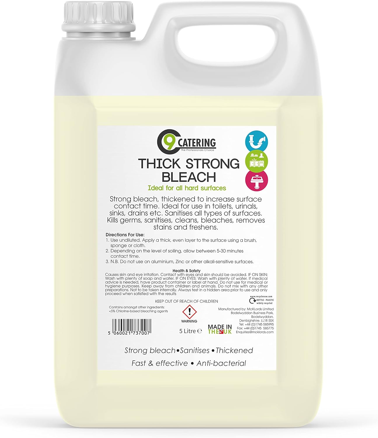 C 9 Catering Thick Strong Bleach for All Hard Surface, 5 litre : Amazon ...