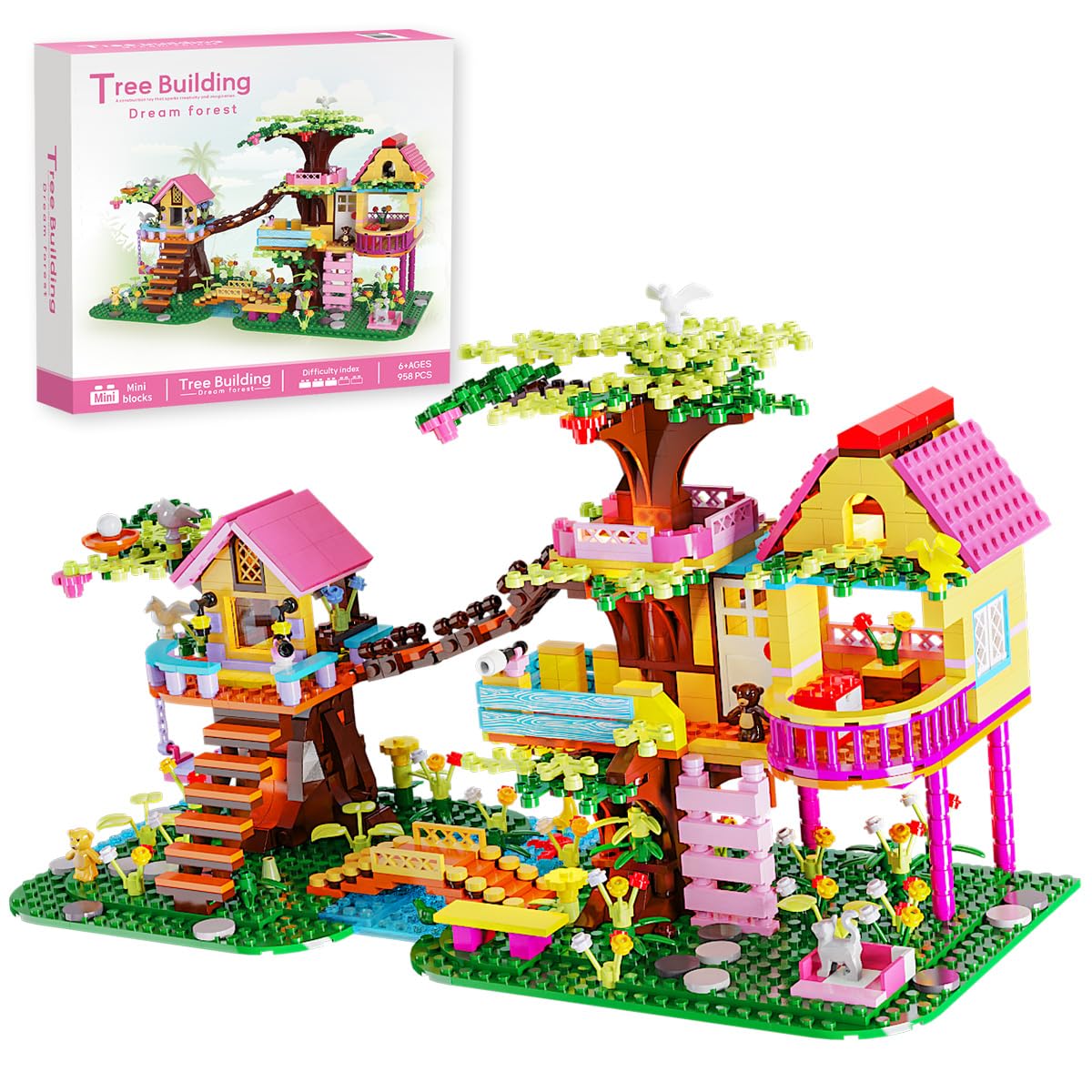 Amazon.com: RAVAYO Creative Tree Building Block Set with LED,958pcs ...