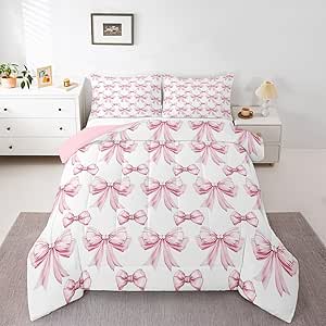 Amazon.com: Erosebridal Pink Bow Twin Comforter Set for Girls - Cute ...