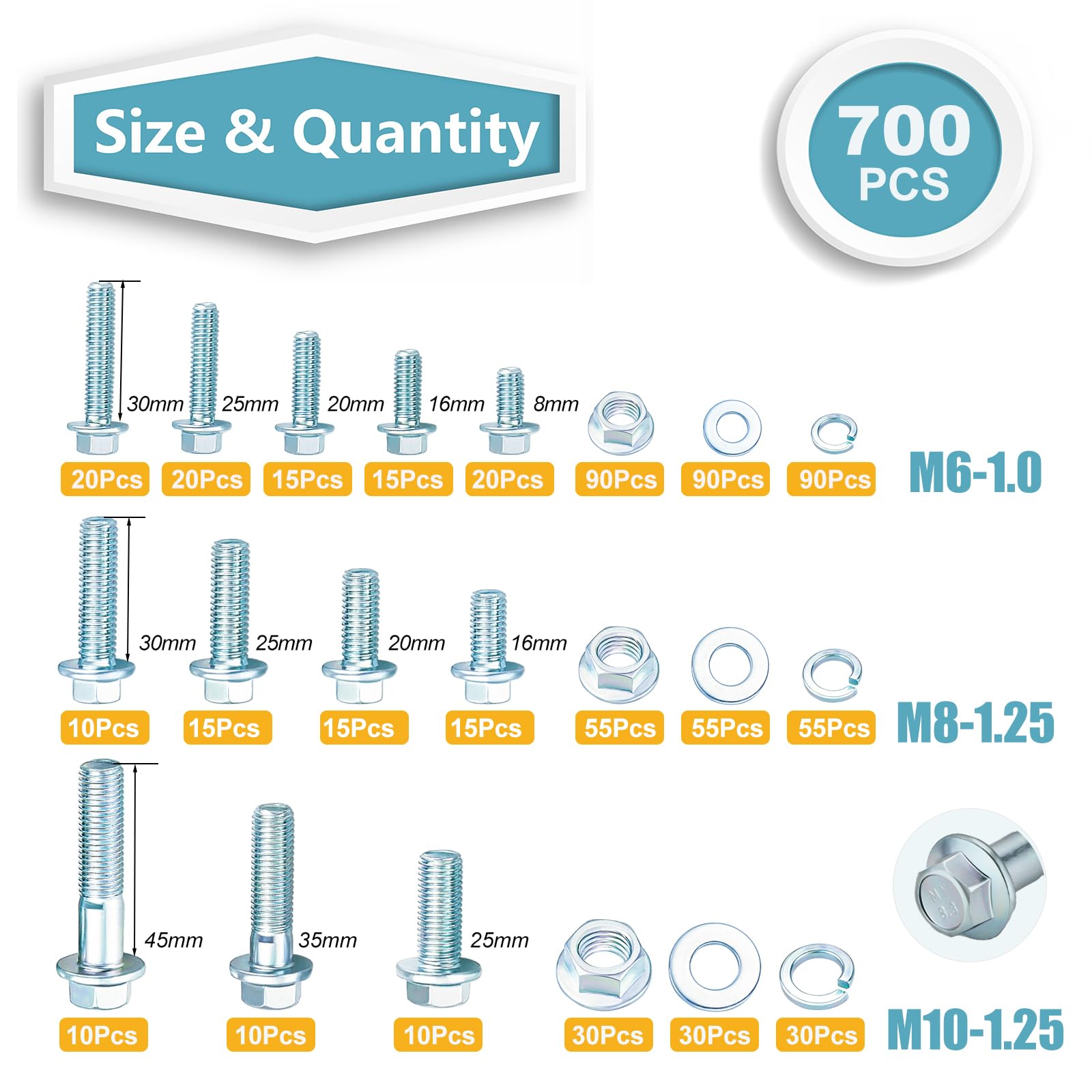 Snapklik.com : Kadrick 700Pcs Grade 8.8 Metric Bolt Assortment, M6 M8 ...