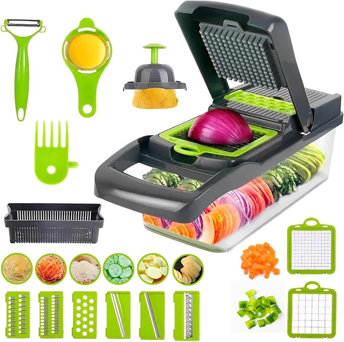 Raganet, Cortador de Verduras 12 en 1, Picador de Verduras con 8 ...