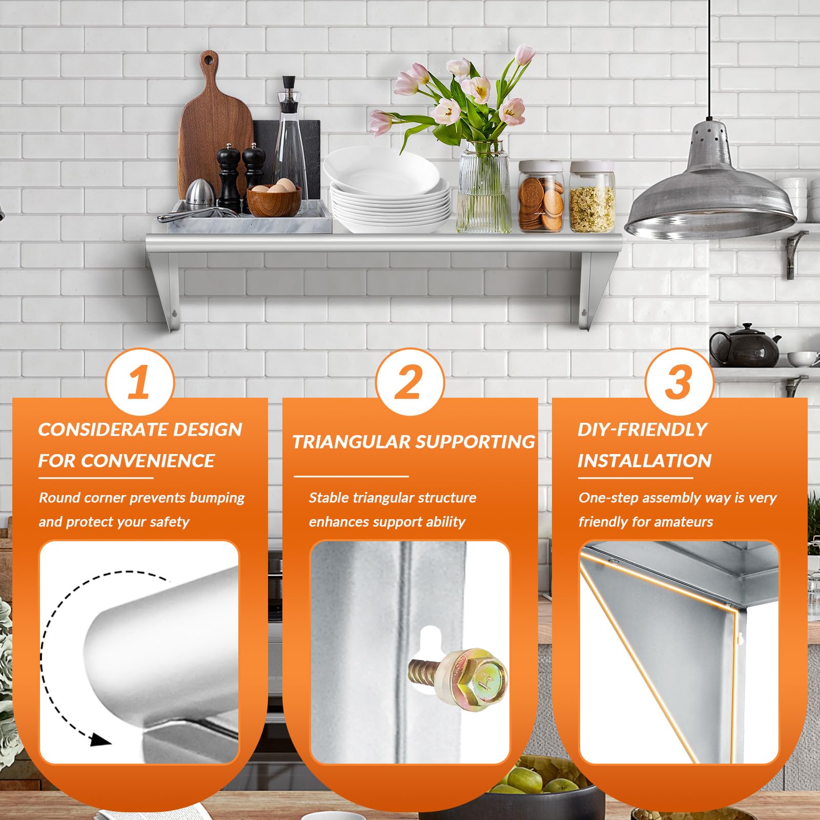 Snapklik.com : Commercial Stainless Steel Shelf 12 X 36”, Wall Mounted ...