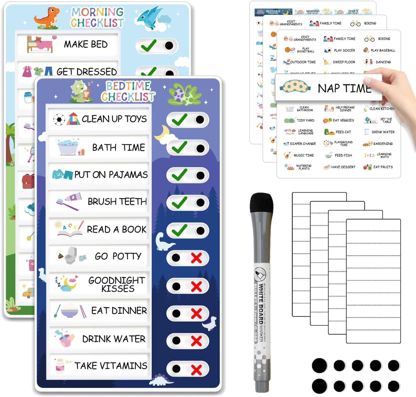 Amazon.com: 2 in 1 Cute Bedtime/Morning Routine Chart for Kids Toddlers ...