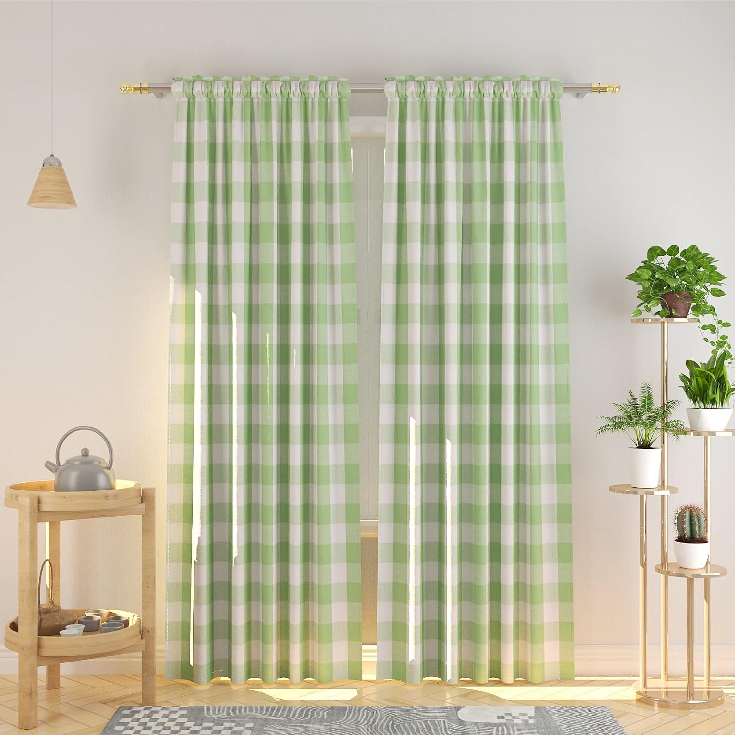NATUS WEAVER Cotton Curtains Green and White Buffalo Gingham Check ...