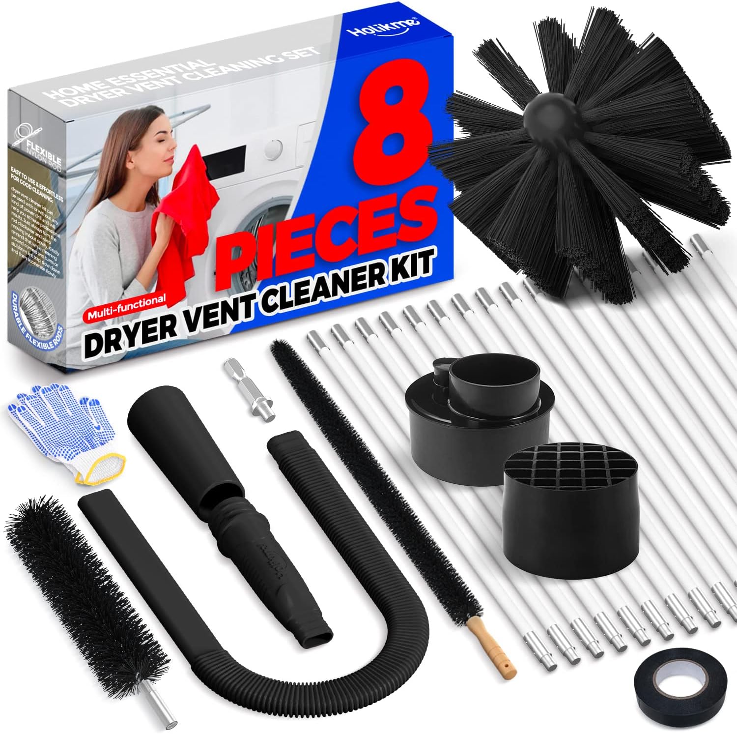 Amazon.com - Holikme 8 Pieces Dryer Vent Cleaner Kit Dryer Cleaning ...