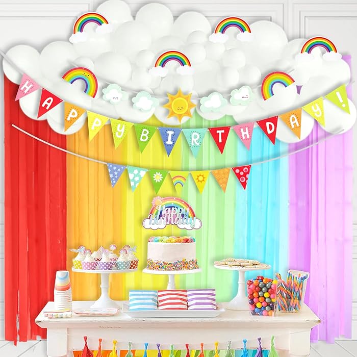 Buy Hombae Rainbow Birthday Party Decorations Backdrop with White ...