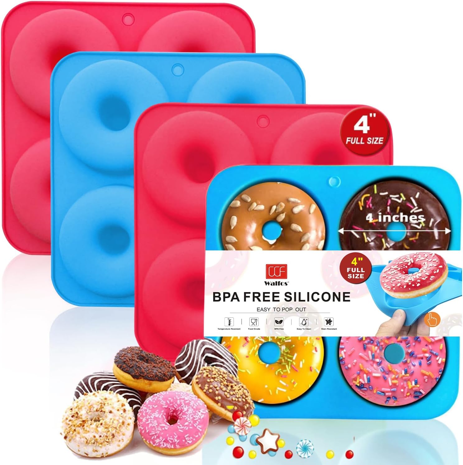 Amazon.com: Walfos Full Size Silicone Donut Mold - 4In Donut Pan Big ...