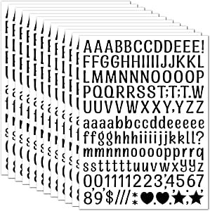 15 Sheet Small Letter Stickers - 1/2 Inch Black Vinyl Self Adhesive ...