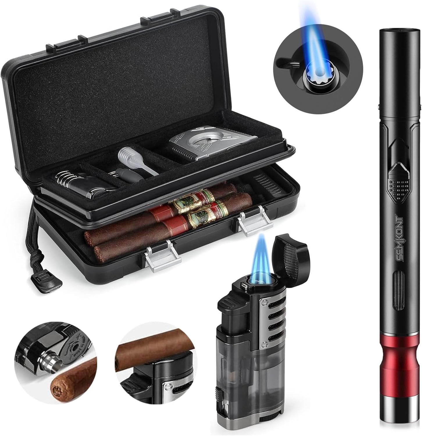 Amazon.com: SEMKONT Travel Cigar Humidor,Double Layer Portable Cigar ...