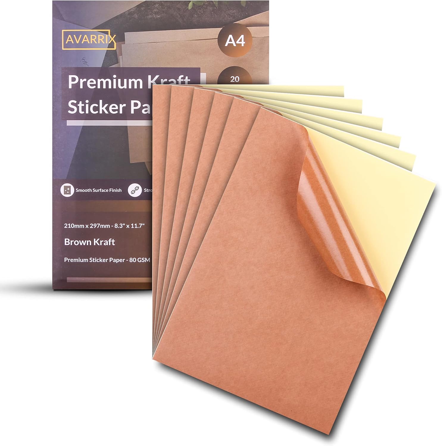 Avarrix Australia A4 Kraft Sticker Paper, 20 Sheets, 80gsm Thickness ...