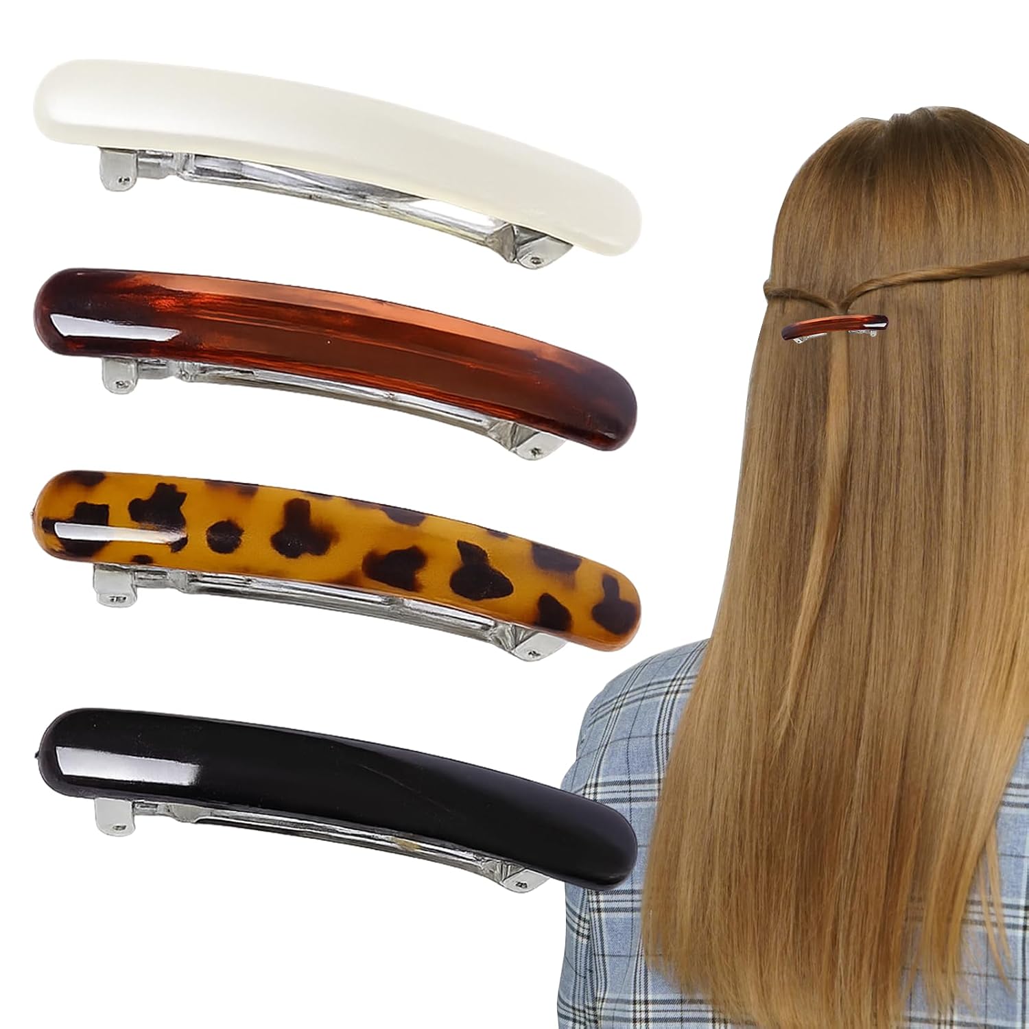 Amazon.com : Nouiseuns Tortoise Shell Barrettes – 4-Pack French Hair ...