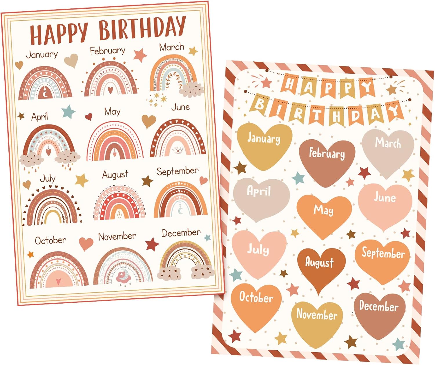 Amazon.com: 2 Pack Birthday Poster Chart for Classroom Happy Birthday ...