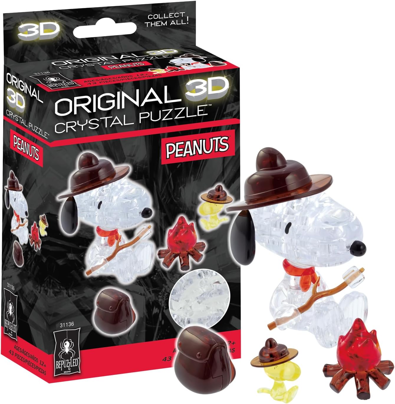 Bepuzzled, Peanuts Snoopy Campfire Original 3D Crystal Puzzle, basado ...