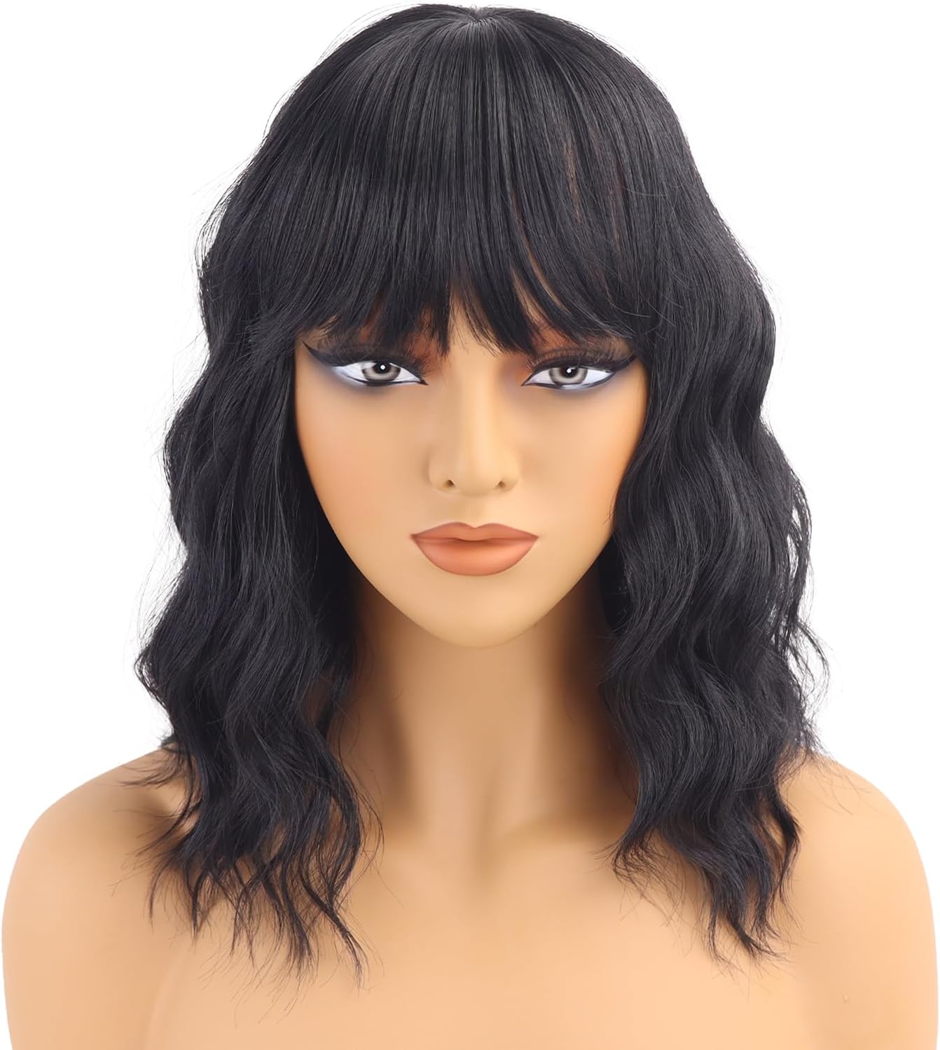 Amazon.com : Veally Short Wavy Bob Wigs with Bangs for Women Black ...