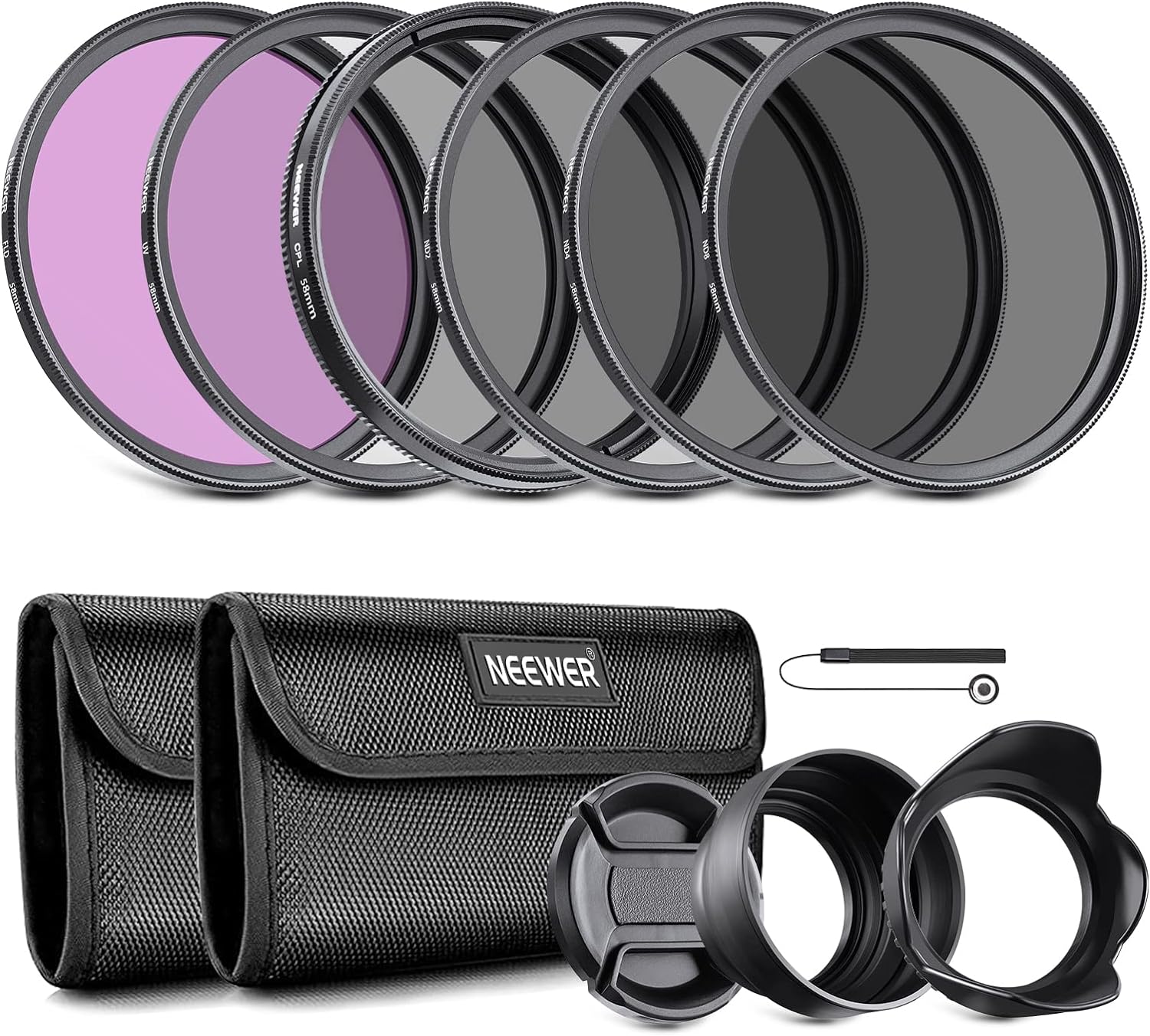 NEEWER Kit de Filtros de Lente de 58mm: UV, CPL, FLD, ND2, ND4, ND8 ...
